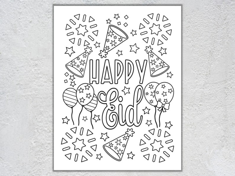 Happy Eid Coloring Page Kids Eid Activity for Ramadan Cute - Etsy