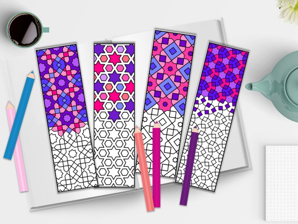 Coloring Bookmarks Geometric Bookmarks Adult Coloring Page - Etsy