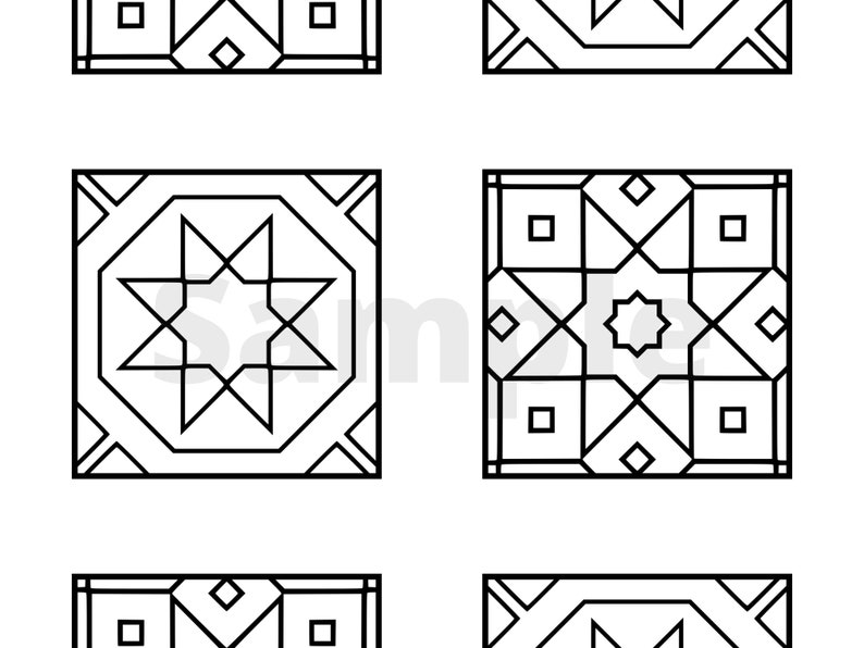 3 Printable Mosaic Tile Coloring Pages Geometric Coloring - Etsy