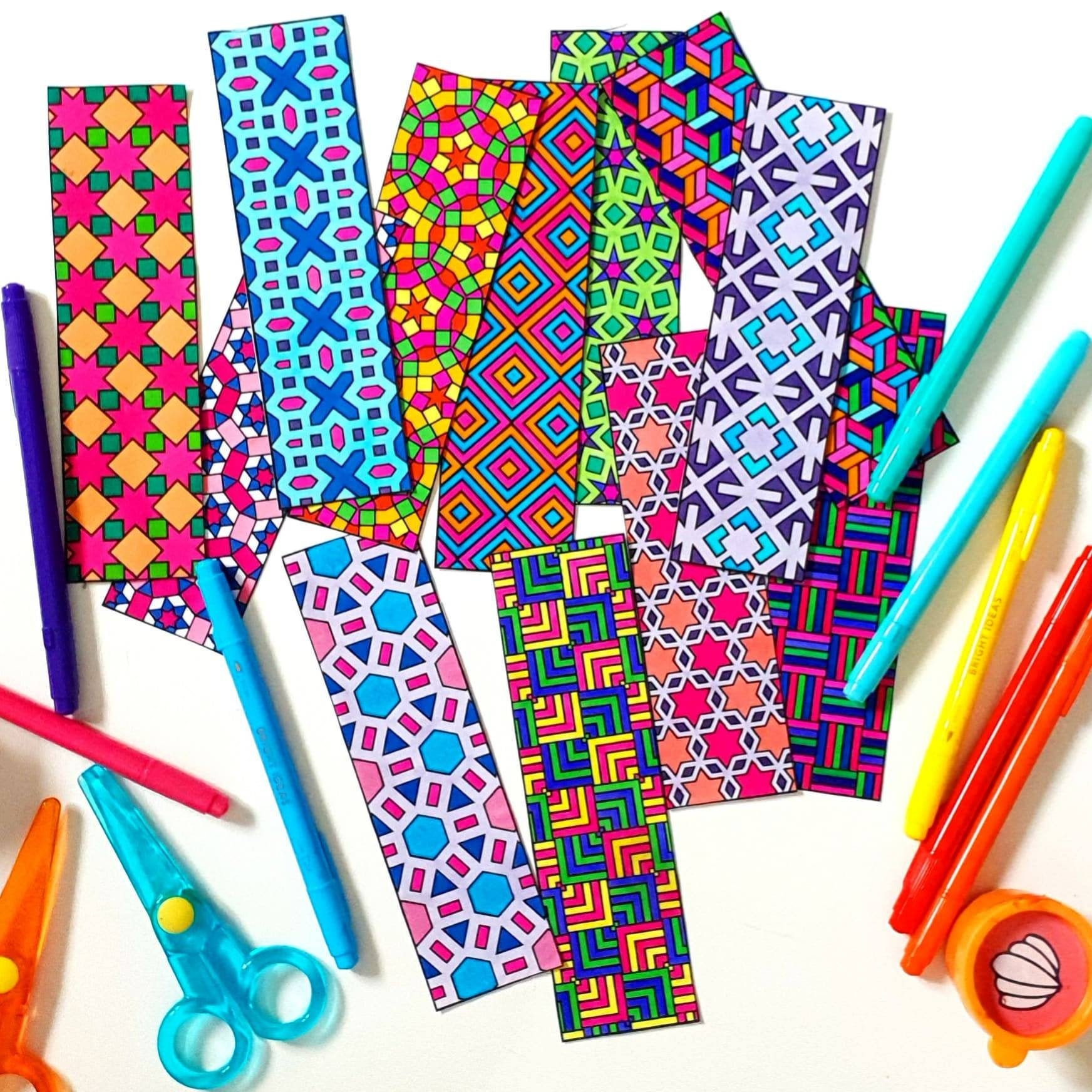 Geometric Coloring Bookmarks: Relaxing Designs, Printable PDF (set of ...