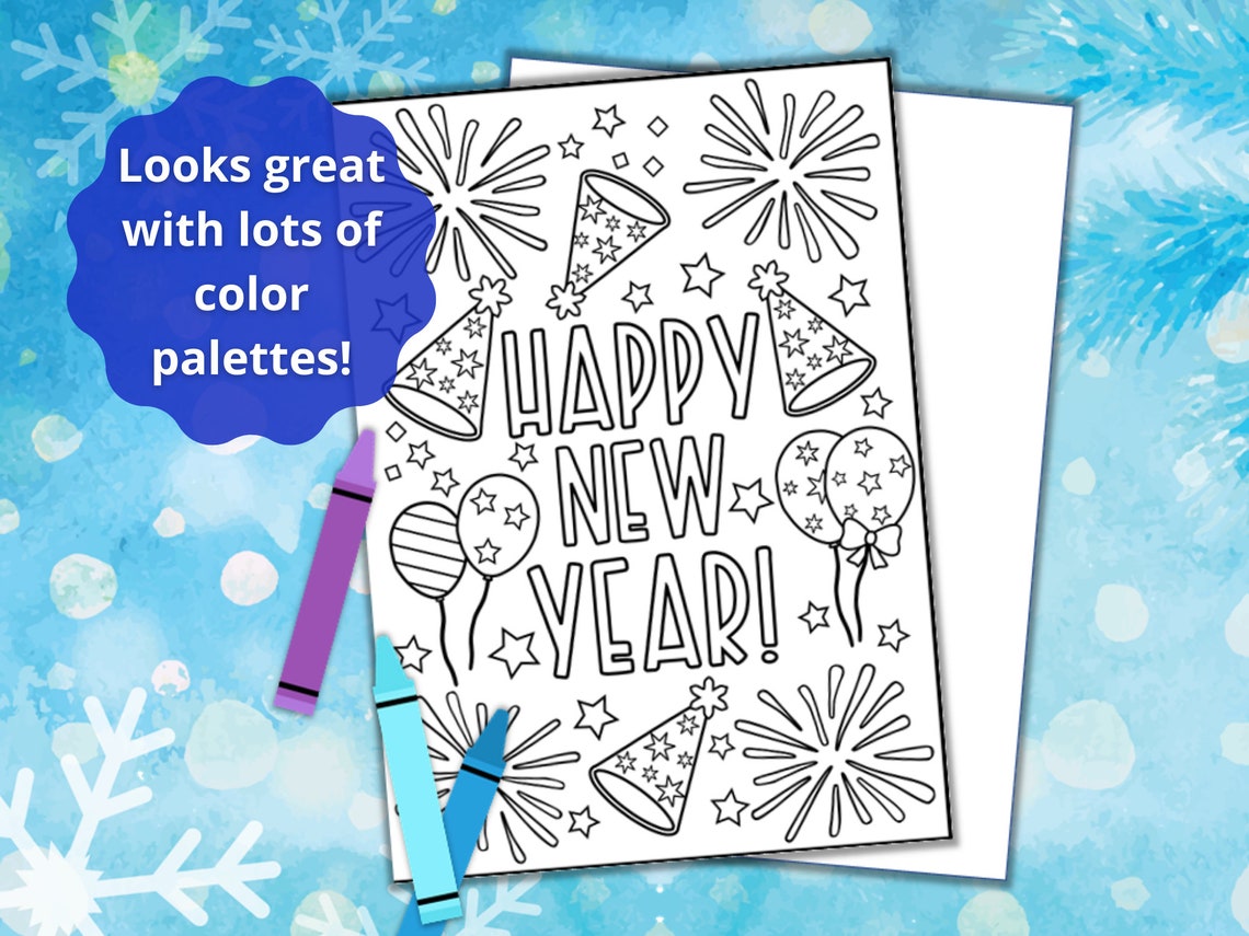 Happy New Year Coloring Card: Kids' Activity (PDF Digital Download) - Etsy