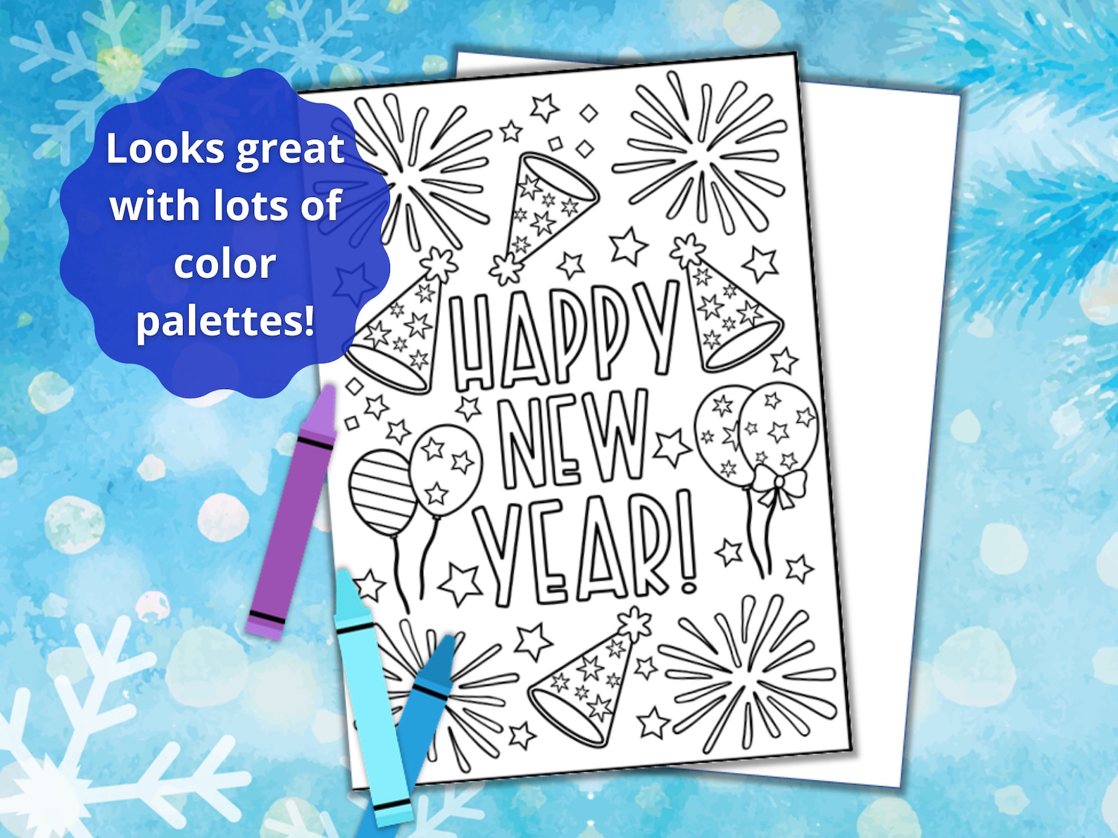Coloring Card Happy New Year New Year Coloring Page New - Etsy