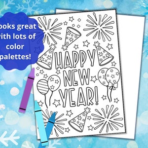 Coloring Card Happy New Year - New Year Coloring Page - New Year ...