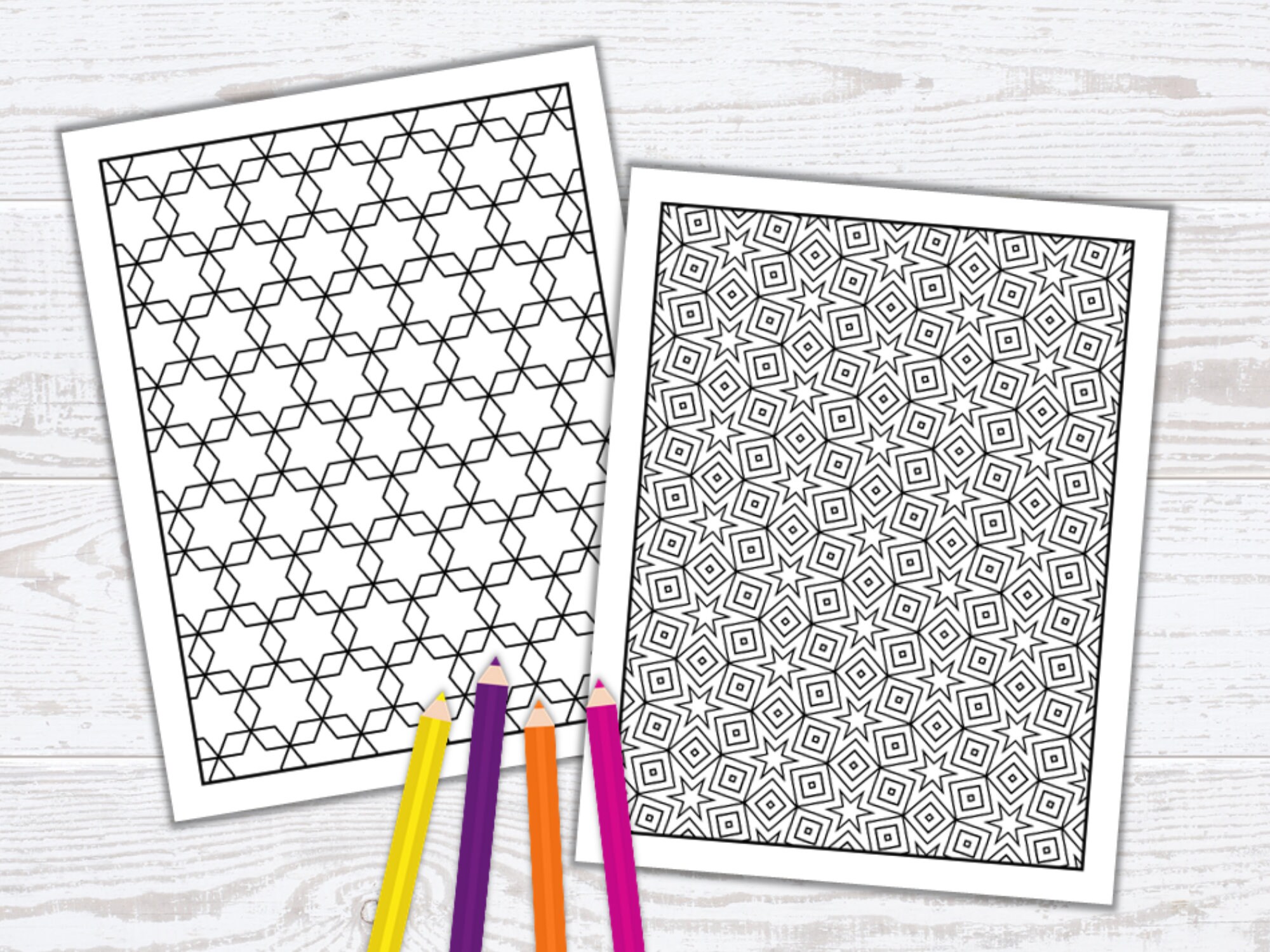 Star Pattern Coloring Pages Geometric Star Coloring Pages - Etsy
