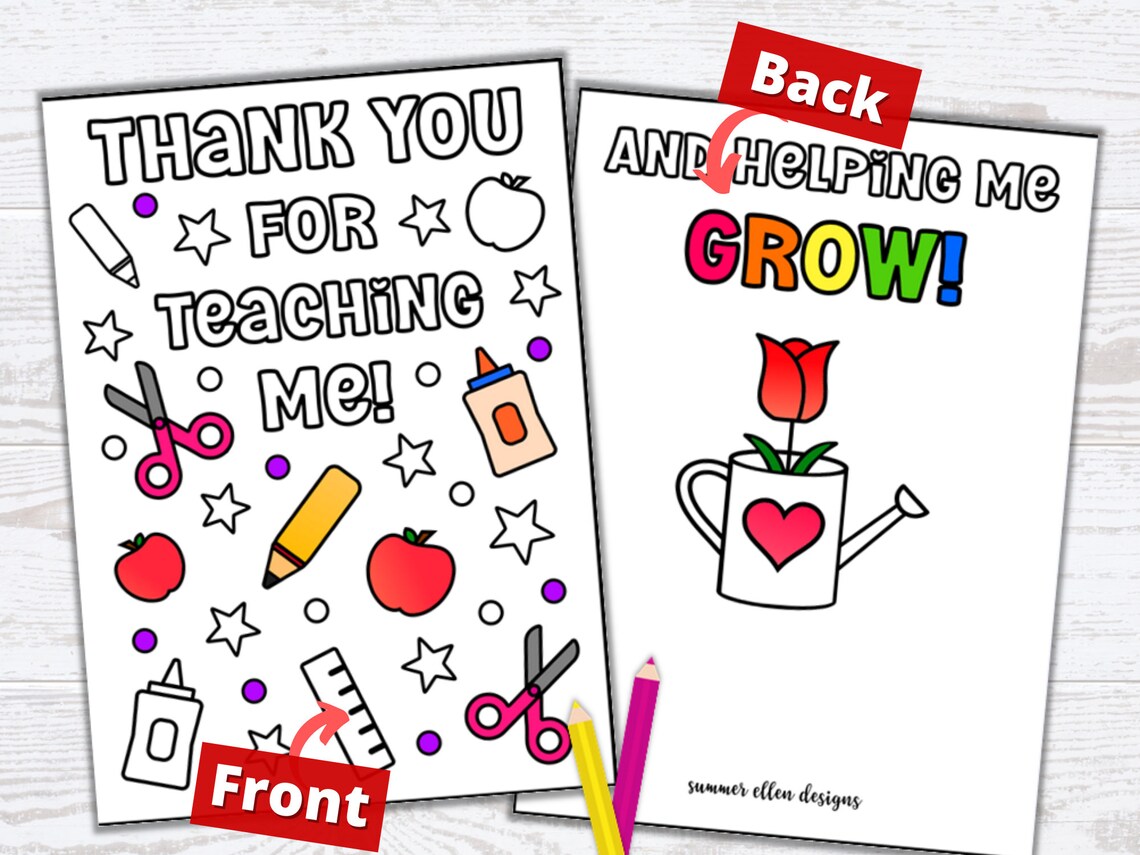Teacher Thank You Coloring Card Helping Me Grow Thank You - Etsy
