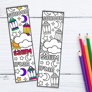 Ramadan Coloring Bookmarks - Cute Bookmark Set With Ramadan Mubarak and ...