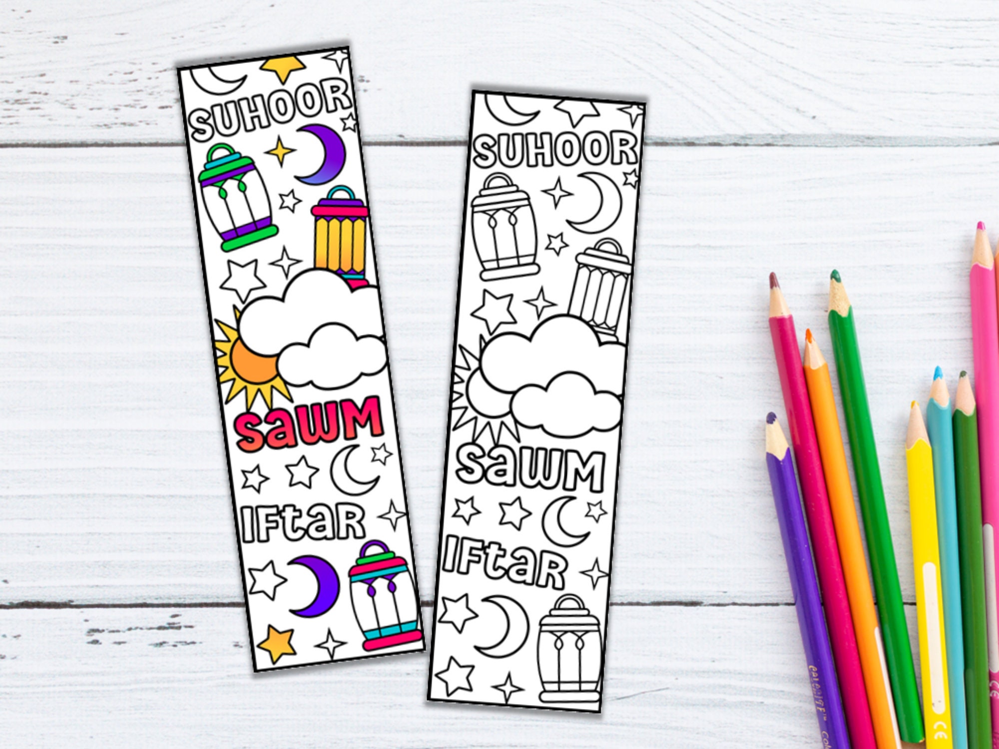 Ramadan Coloring Bookmarks Cute Bookmark Set With Ramadan - Etsy