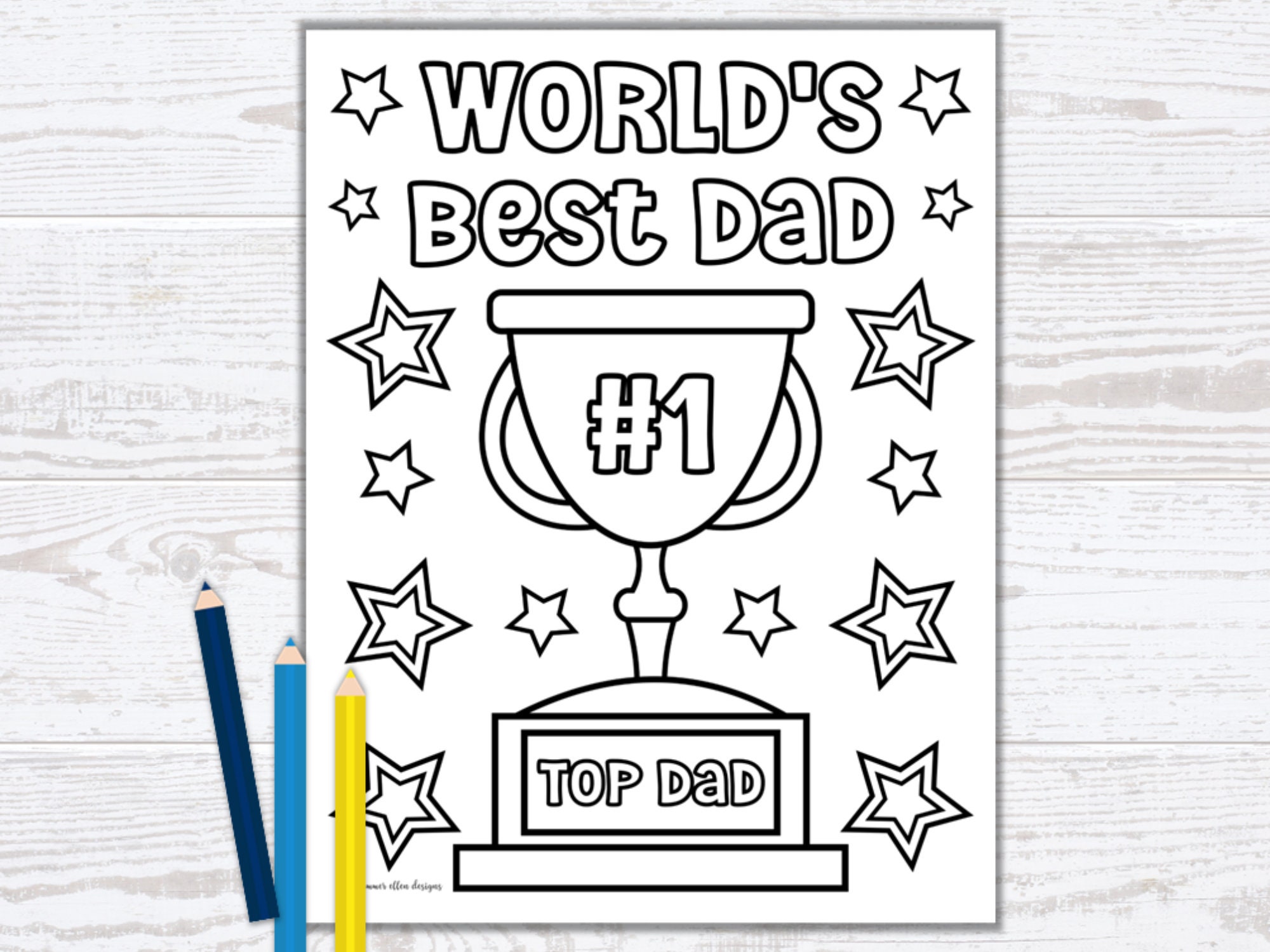 Father's Day Coloring Page for Kids World's Best Dad With Trophy Design ...