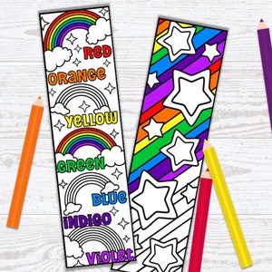 Rainbow Coloring Bookmarks - Cute Rainbow Designs With Hearts - Digital ...