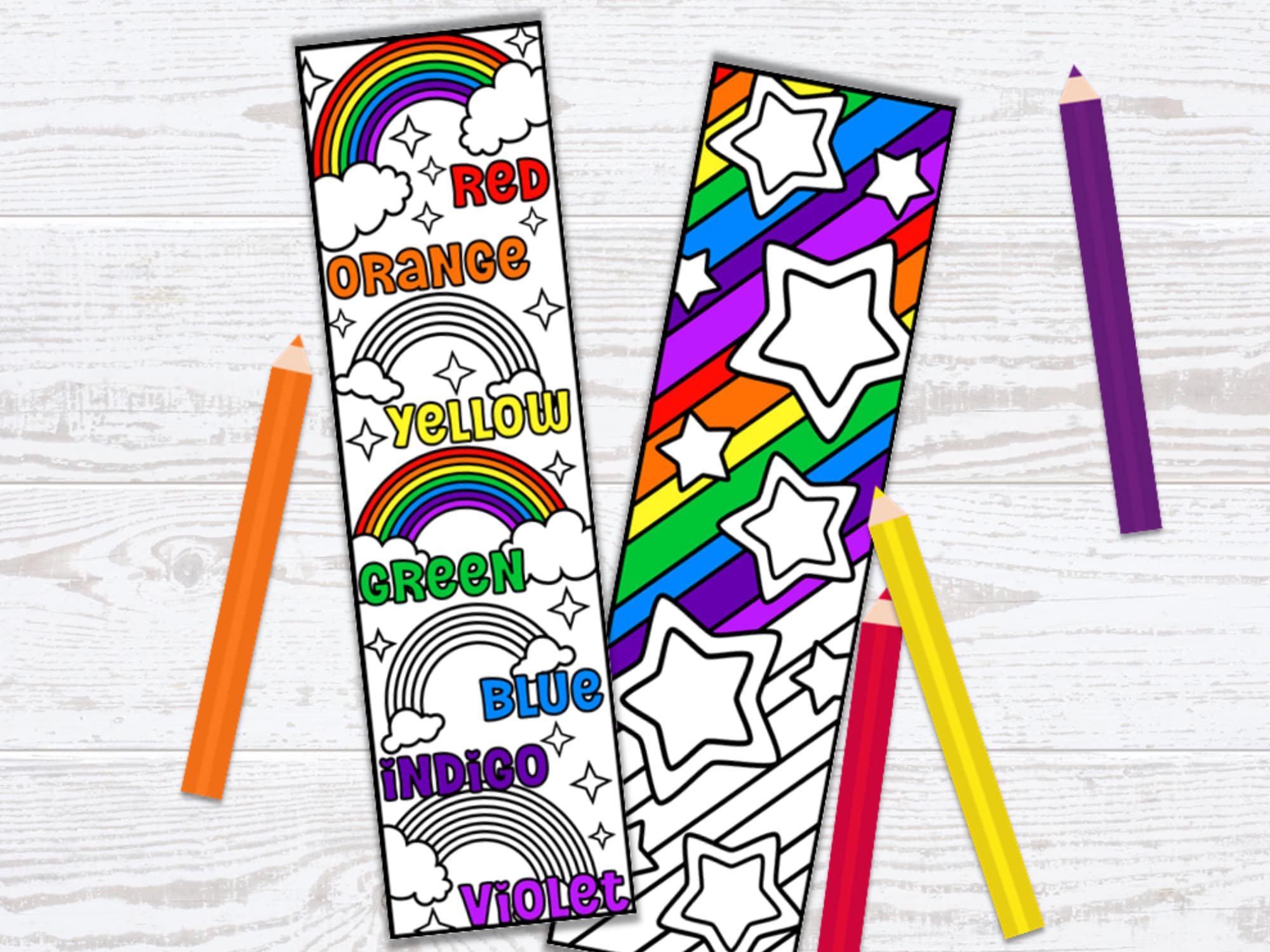Rainbow Coloring Bookmarks Cute Rainbow Designs With Hearts - Etsy