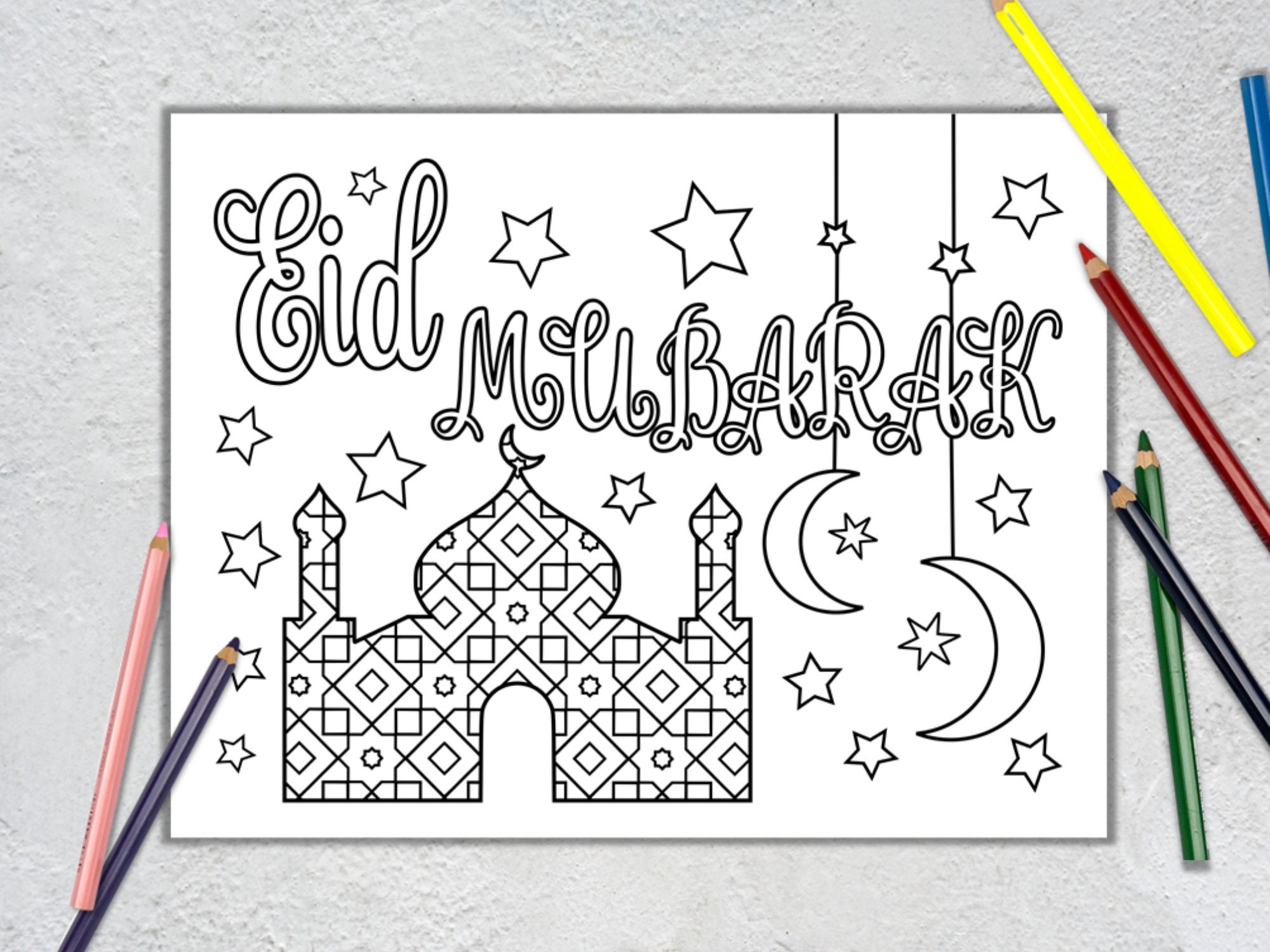 Eid Mubarak Coloring Page Mosque/masjid Design for Eid Eid Activity ...