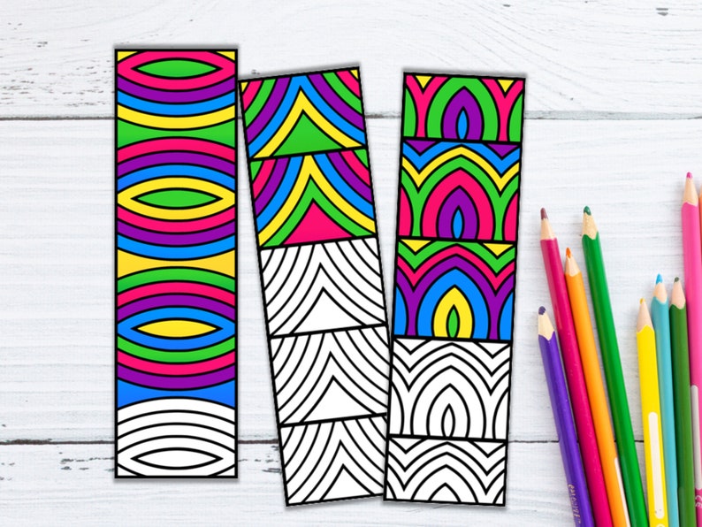 Simple Geometric Pattern Coloring Bookmarks - Minimalist Adult Coloring ...
