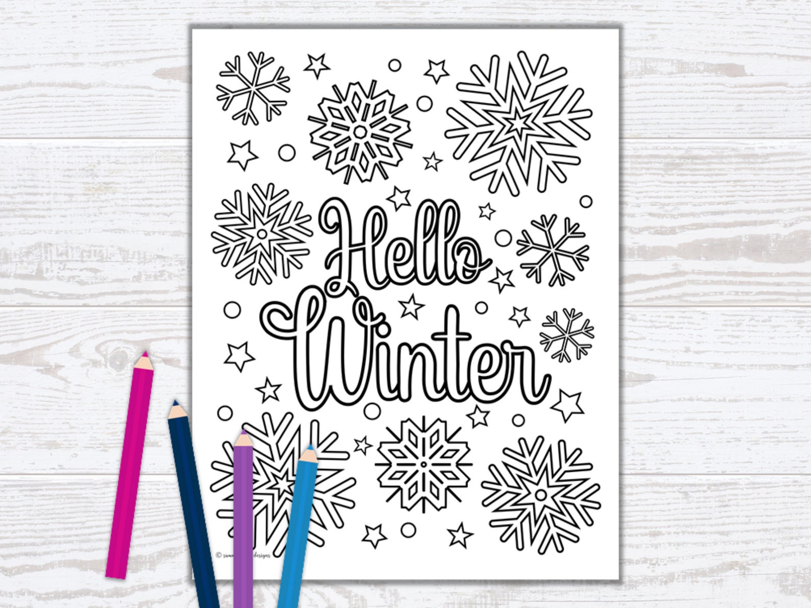 4 Seasons Coloring Page Bundle - Hello Summer, Happy Fall, Hello Winter ...