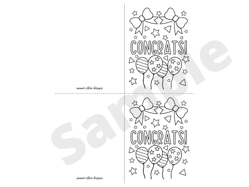 Congratulations Coloring Cards: Kids Activity, Printable Greeting (PDF ...