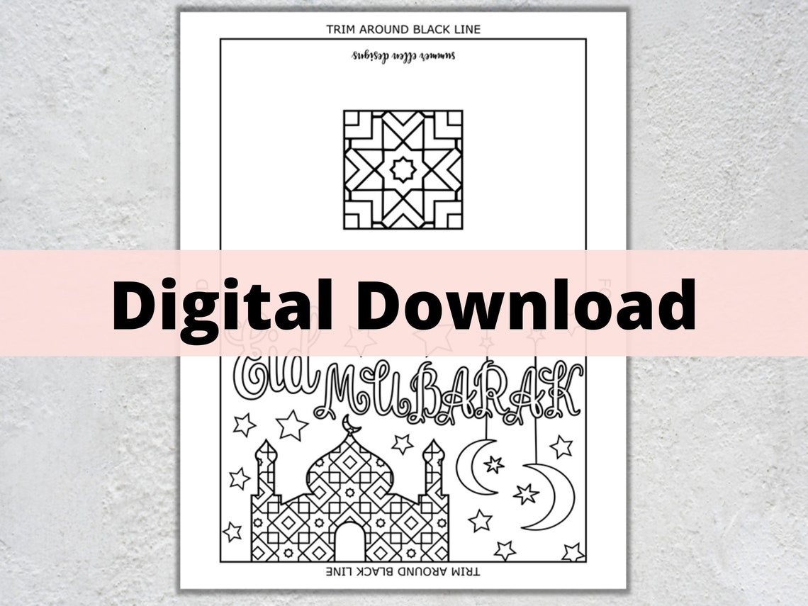 Eid Mubarak Coloring Card Islamic Coloring Page for Eid With - Etsy