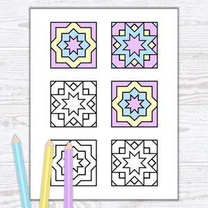 Mosaic Tile Coloring Pages - Adult Coloring Page - Moroccan Tile - Zen ...