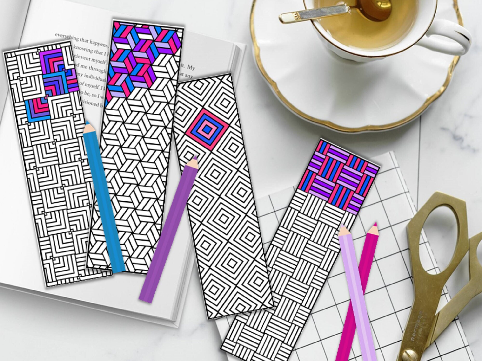 Coloring Bookmarks Geometric Patterns for Coloring Bold - Etsy