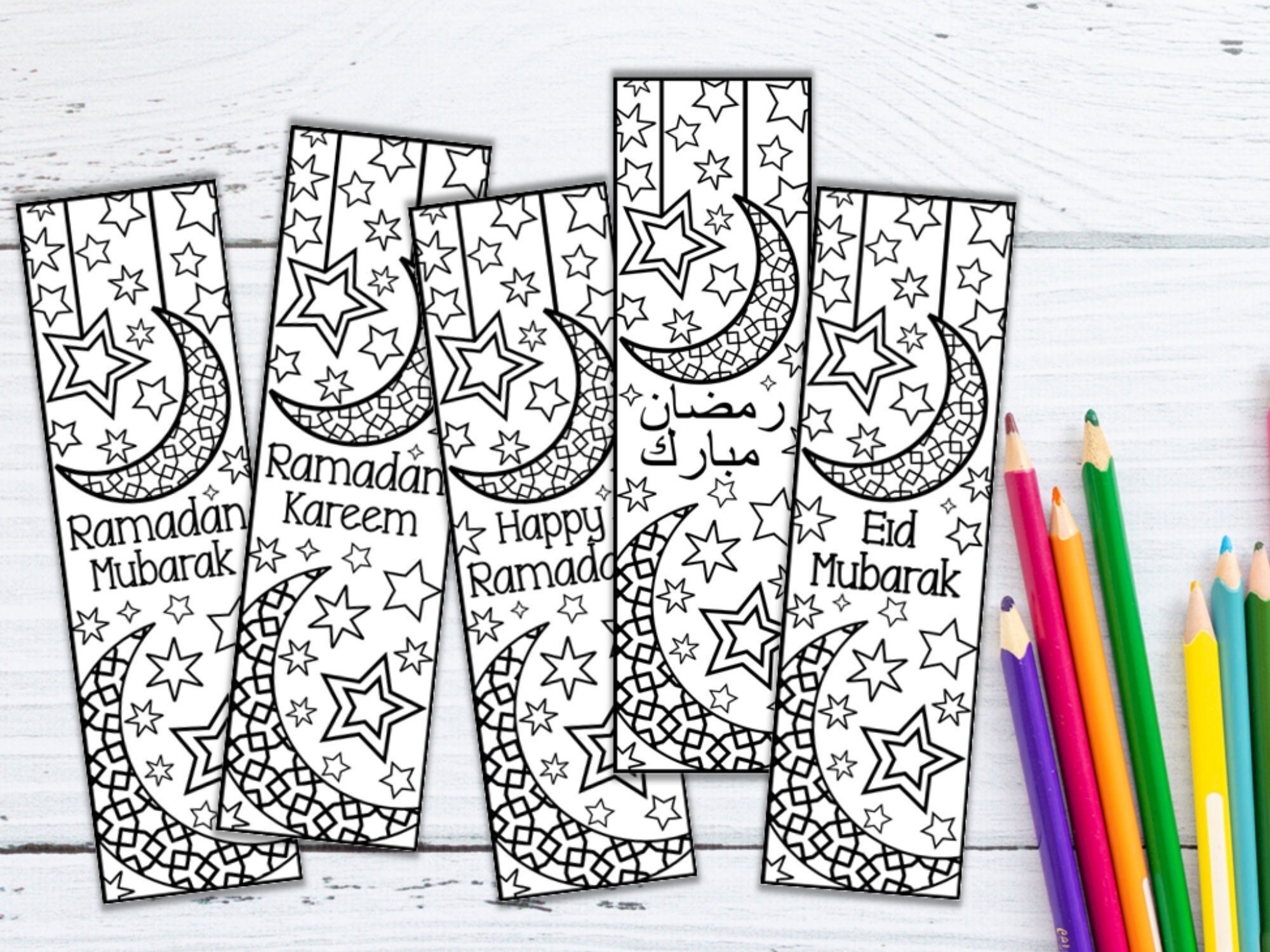 Ramadan Coloring Bookmarks With Moon and Stars and Islamic - Etsy