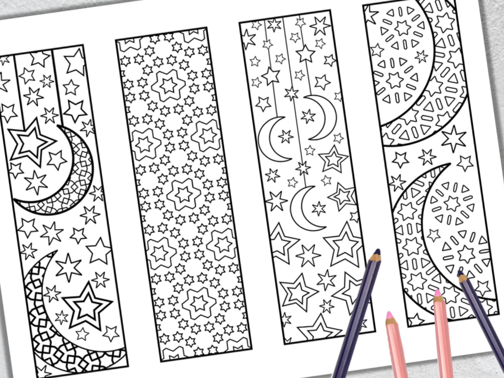 Coloring Bookmarks Moon and Stars Coloring Page Coloring - Etsy