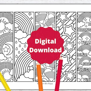 Rainbow Coloring Bookmarks - Cute Rainbow Designs With Hearts - Digital ...