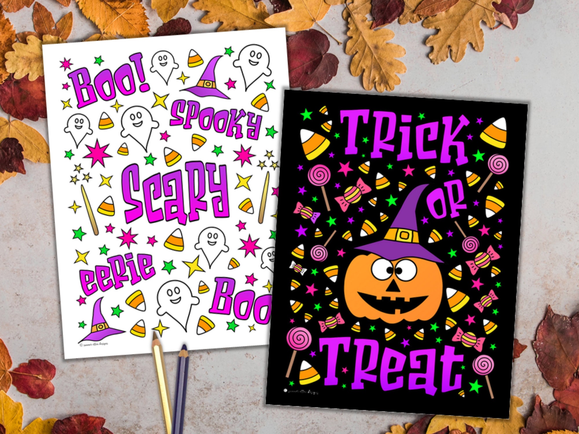 Halloween Coloring and Fall Coloring Pages Fall Theme | Etsy