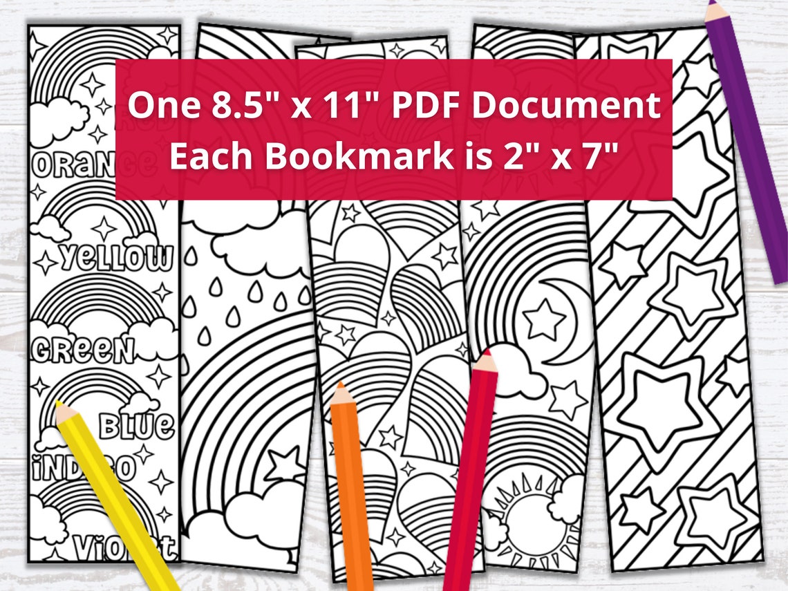 Rainbow Coloring Bookmarks Cute Rainbow Designs With Hearts - Etsy