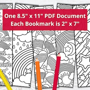 Rainbow Coloring Bookmarks - Cute Rainbow Designs With Hearts - Digital ...