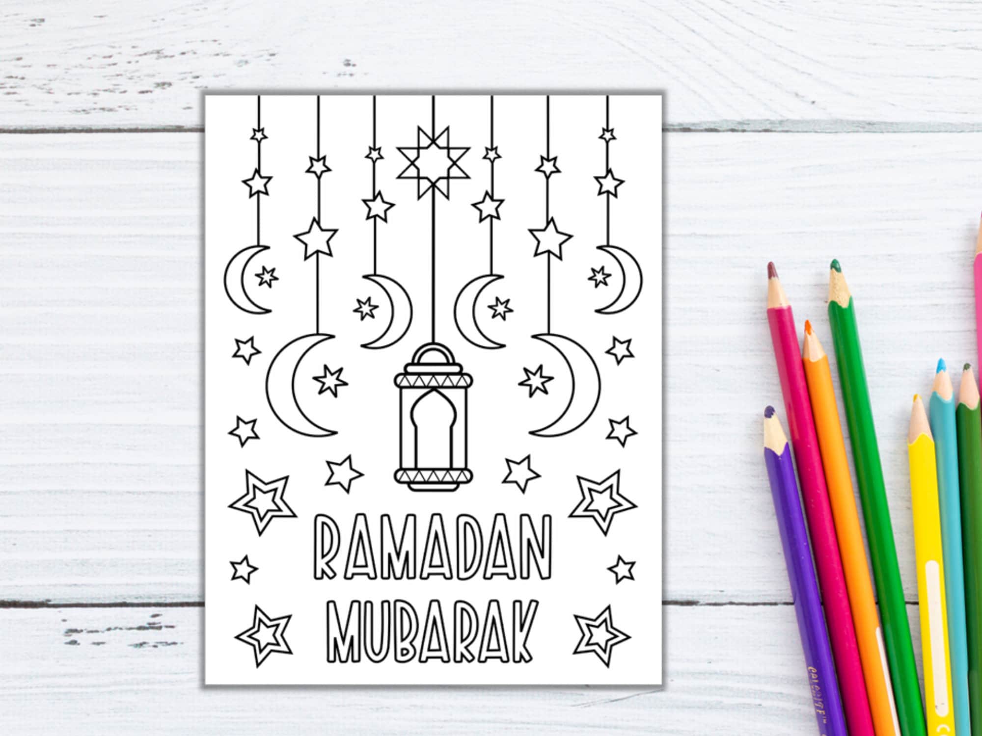 Ramadan Mubarak Coloring Cards: Lantern & Moon Crescents (PDF Digital ...