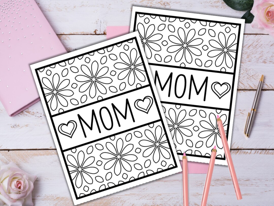 Mother's Day Coloring Cards for Mom Mom Coloring Card - Etsy