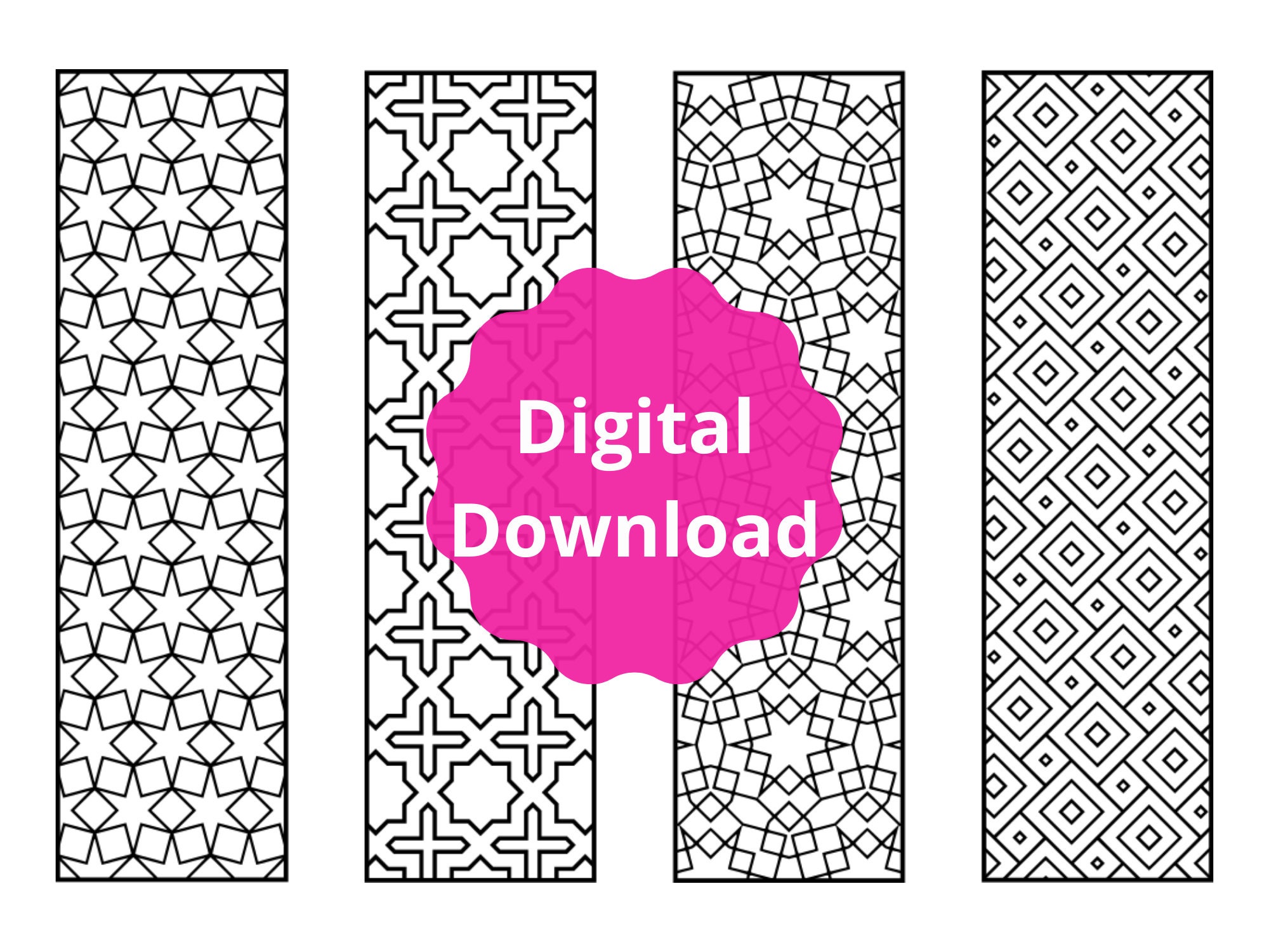 Geometric Coloring Bookmarks: Printable Star & Islamic Patterns (PDF ...