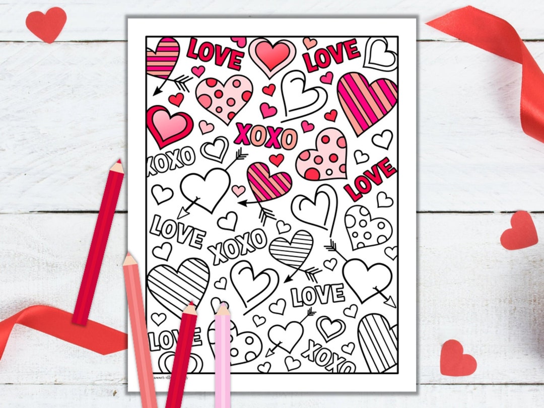 Valentine's Day Heart Coloring Page - Love Heart Coloring Page - Adult ...