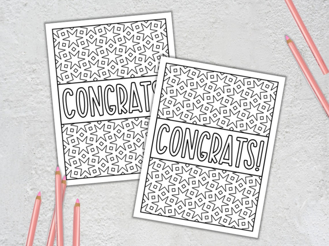 Congratulations Cards to Color Congrats Coloring Pages | Etsy