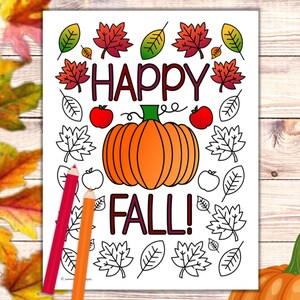 Happy Fall Coloring Page: Pumpkin & Autumn Leaves (PDF Download) - Etsy
