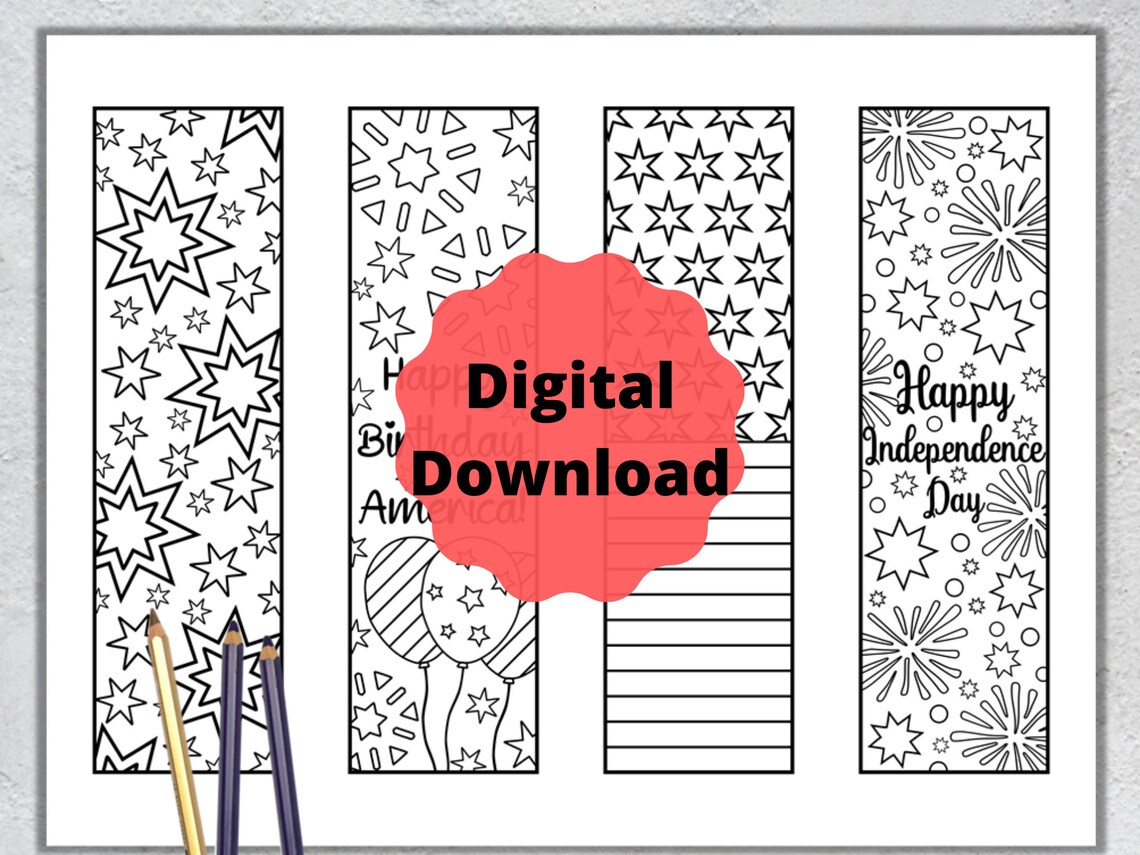 Fourth of July Coloring Bookmarks Printable Bookmarks to | Etsy