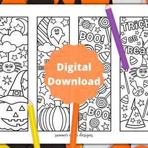 Cute Bookmark Set of 4 Halloween Coloring Bookmarks - Halloween ...