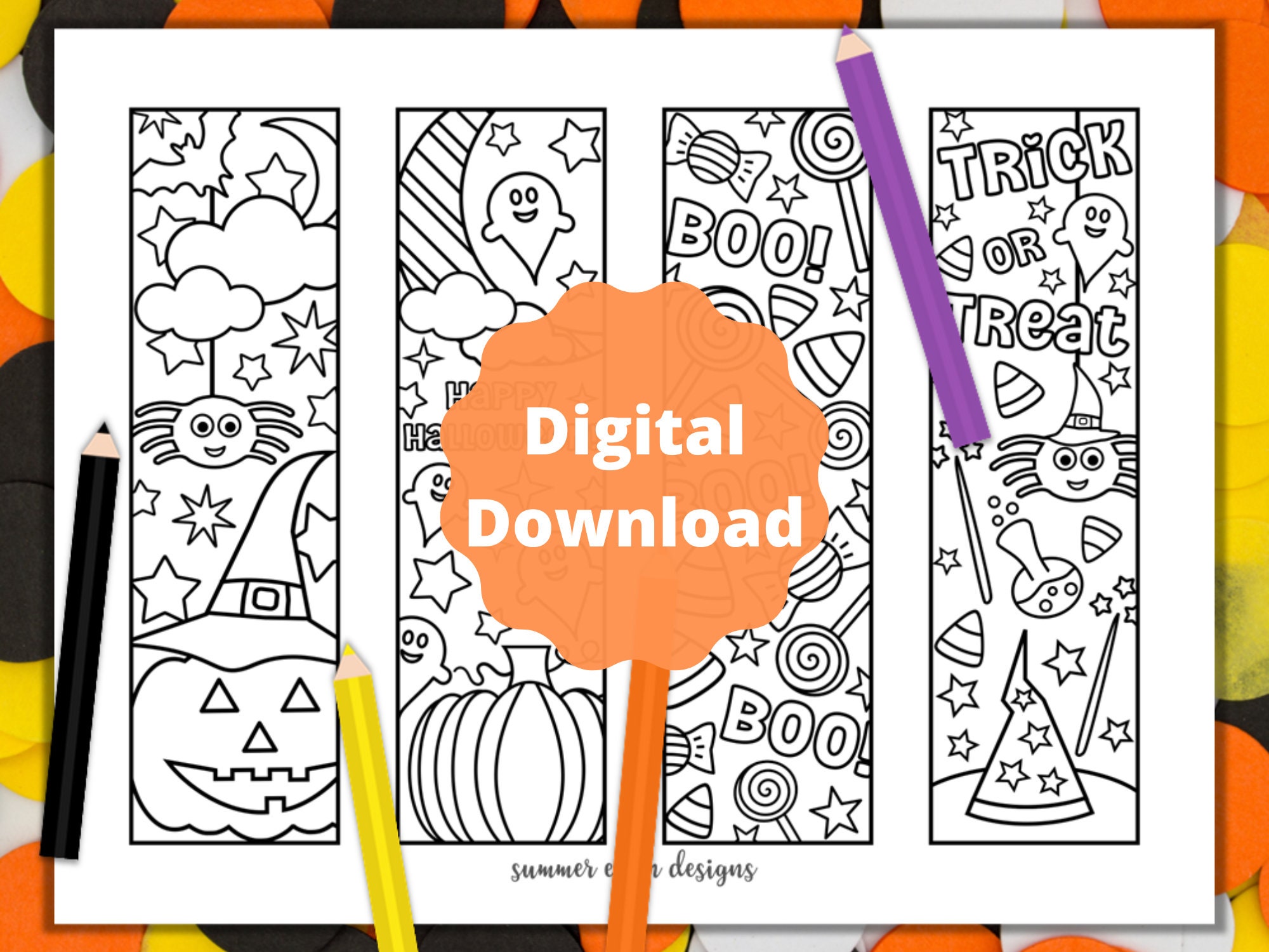 Cute Bookmark Set of 4 Halloween Coloring Bookmarks Halloween Coloring ...