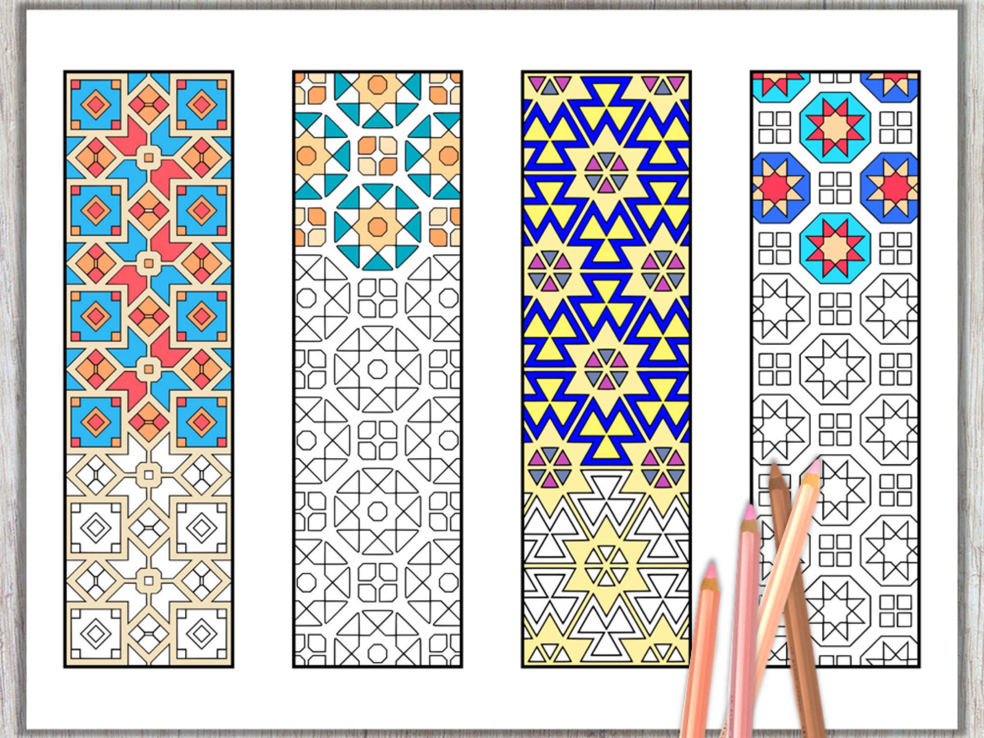 Coloring Bookmarks Geometric Bookmarks Tribal Coloring - Etsy