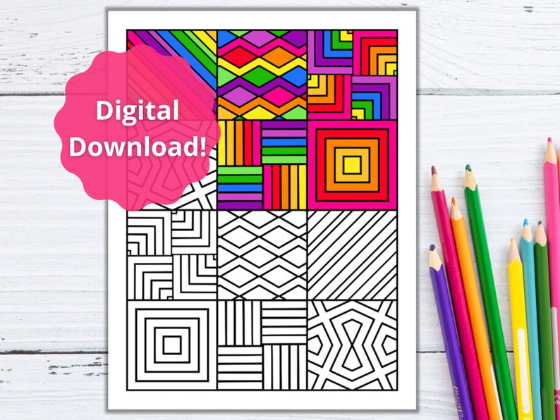 Minimalist Geometric Tiles Coloring Page for Adults PDF Digital ...