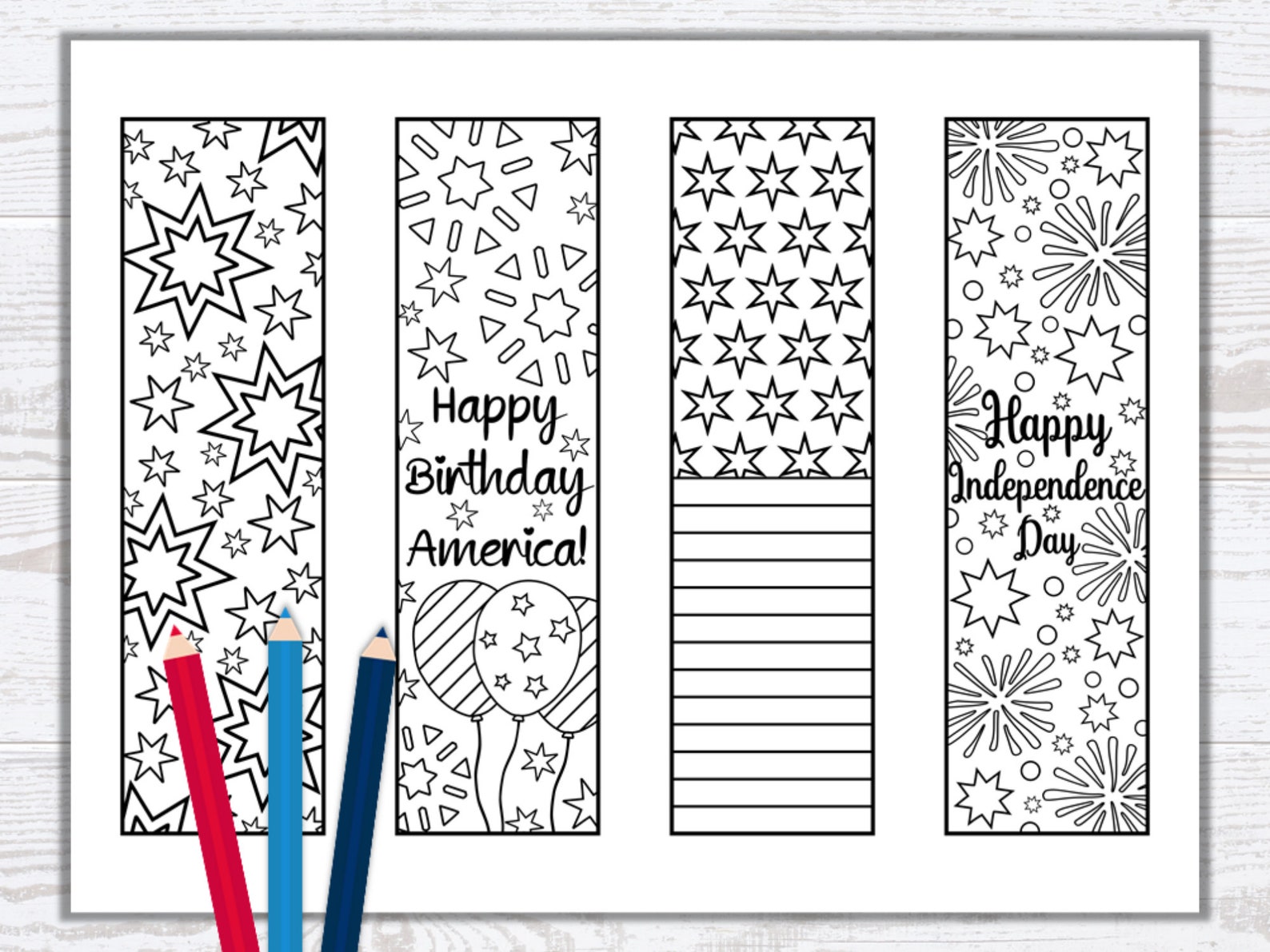 Fourth of July Coloring Bookmarks Printable Bookmarks to - Etsy