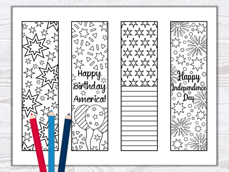 Fourth of July Coloring Bookmarks Printable Bookmarks to - Etsy