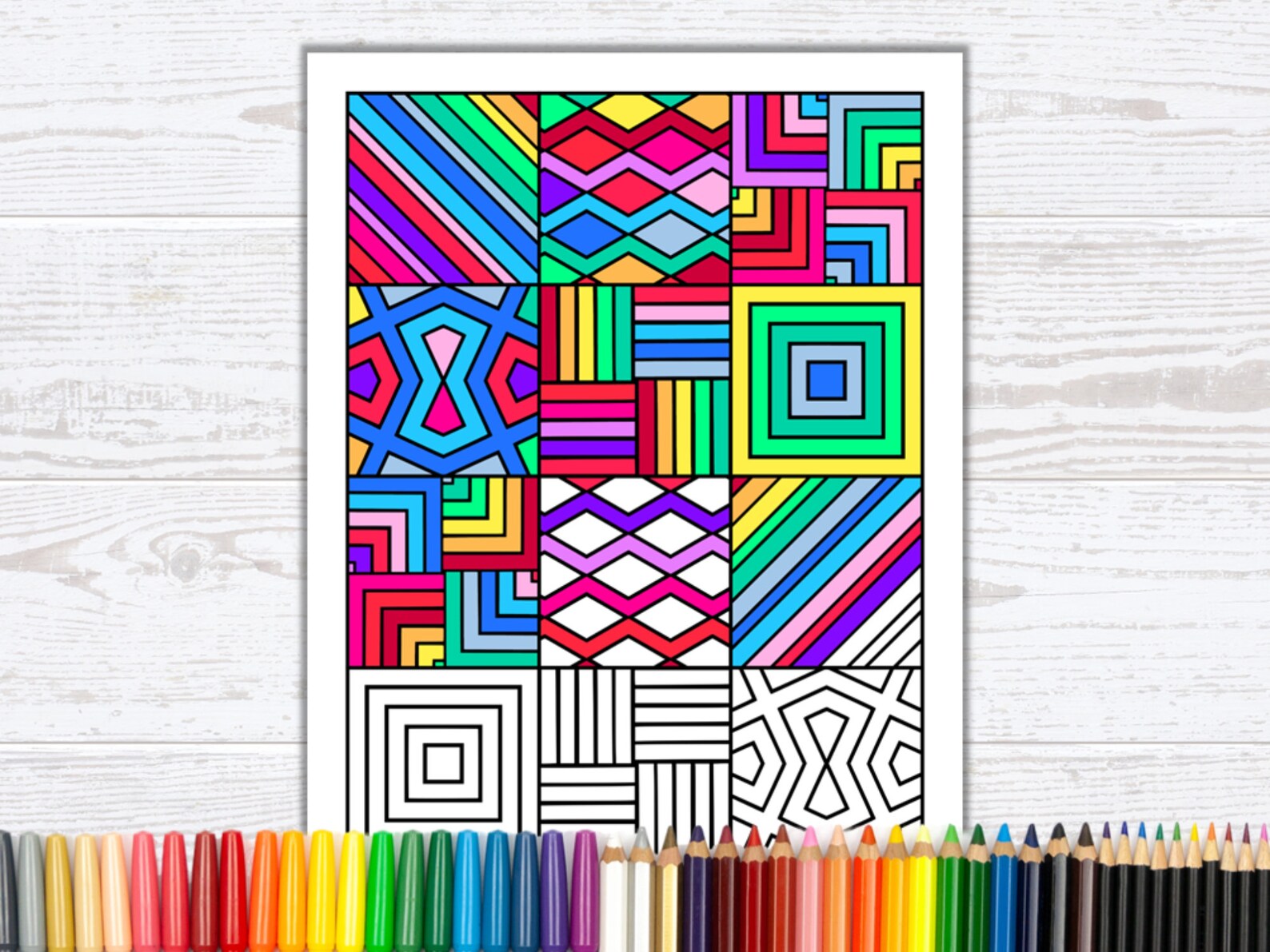 Minimalist Geometric Tiles Coloring Page for Adults PDF Digital ...