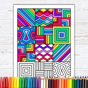 Minimalist Geometric Tiles Coloring Page for Adults - PDF Digital ...