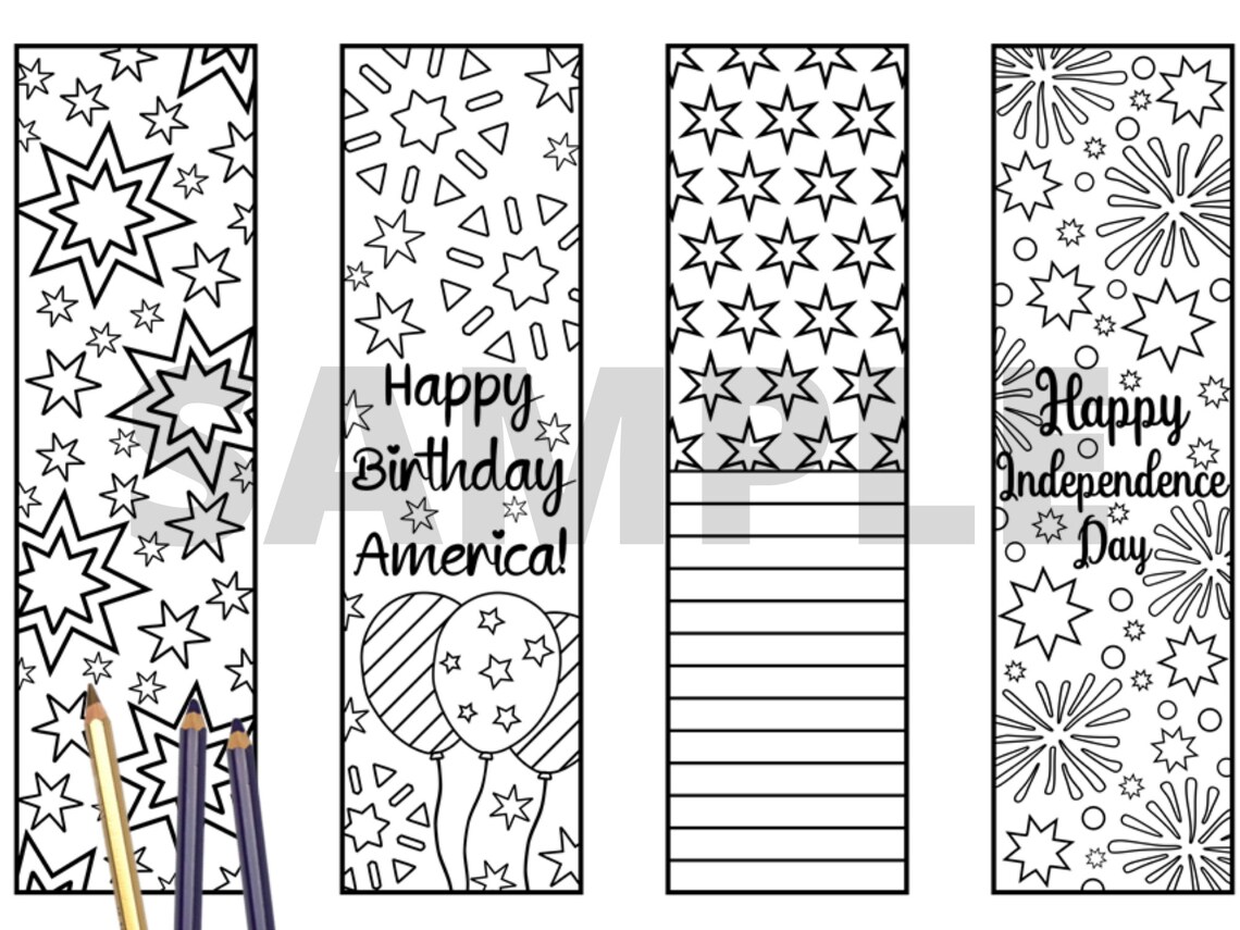 Fourth of July Coloring Bookmarks Printable Bookmarks to | Etsy