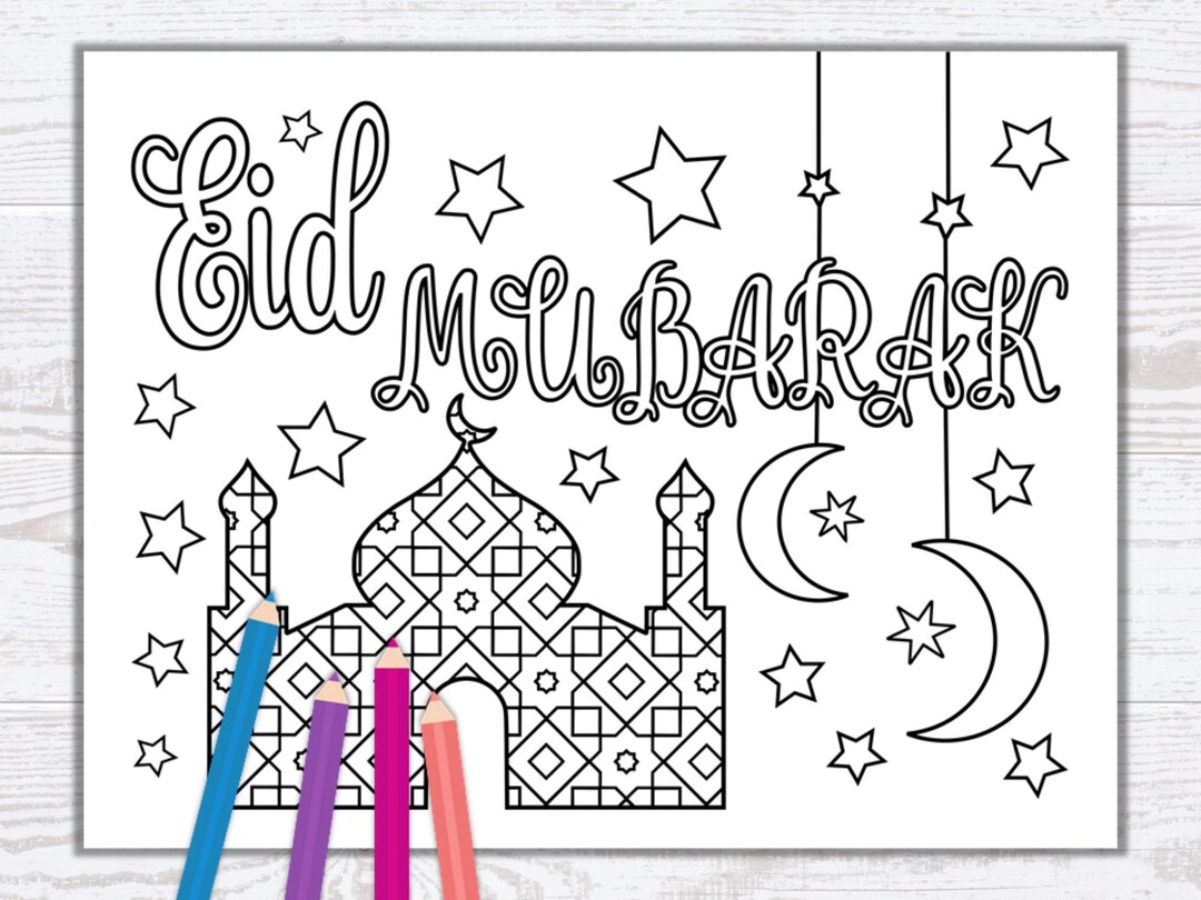 Eid Mubarak Coloring Page - Mosque/masjid Design for Eid - Eid Activity ...