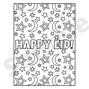 Moon and Stars Happy Eid Coloring Page - Eid Activities - Islamic ...
