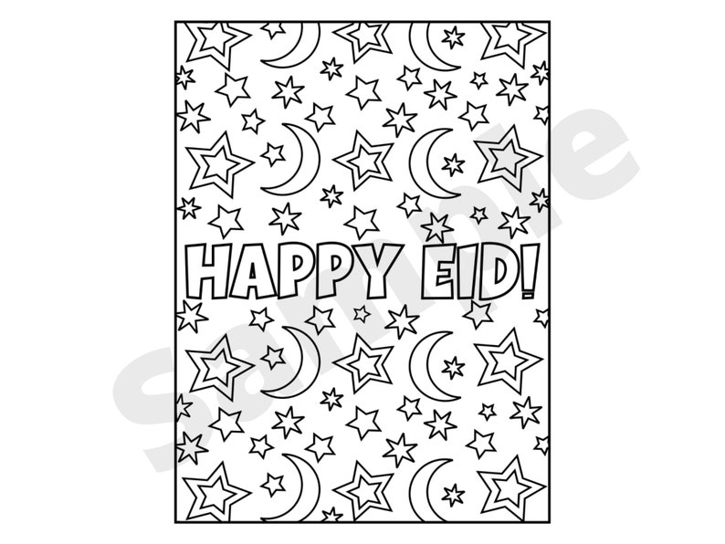 Moon and Stars Happy Eid Coloring Page Eid Activities - Etsy