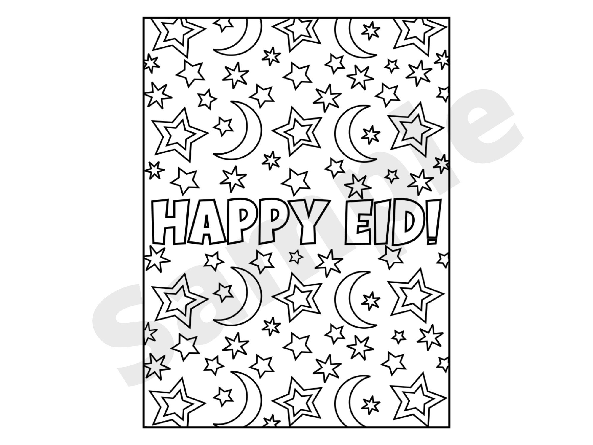 Moon and Stars Happy Eid Coloring Page Eid Activities - Etsy
