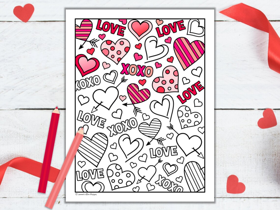 Valentine's Day Heart Coloring Page Love Heart Coloring - Etsy