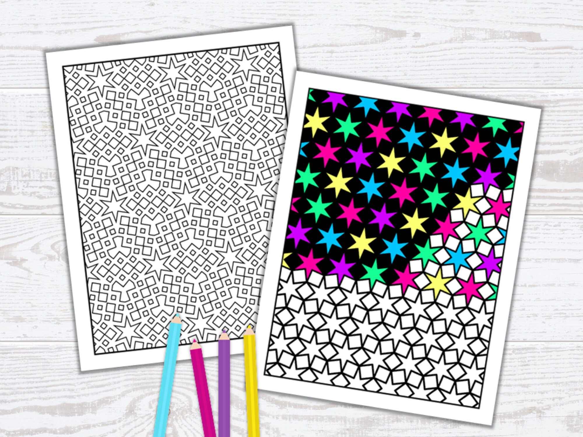 Star Pattern Coloring Pages Geometric Star Coloring Pages - Etsy