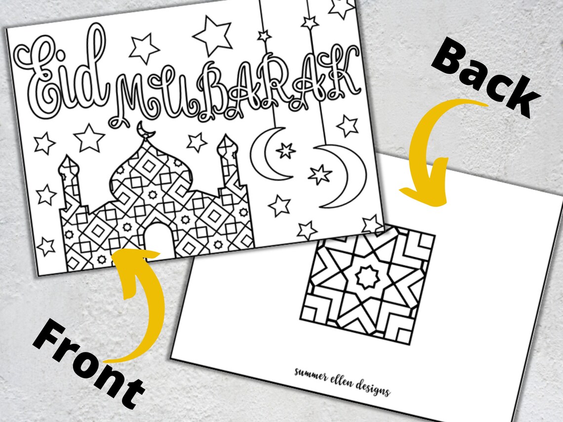 Eid Mubarak Coloring Card Islamic Coloring Page for Eid With - Etsy